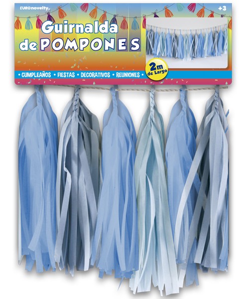 GUIRNALDA DE 15 POMPONES AZULES - Euro Novelty