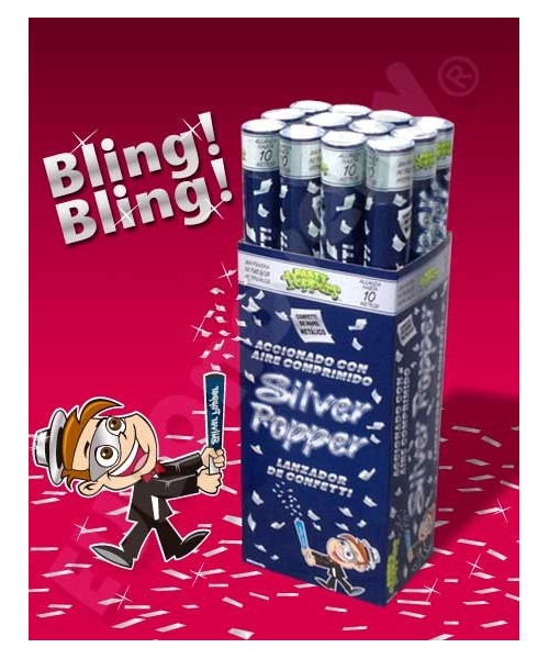 SILVER PARTY POPPERS 60CM - Euro Novelty